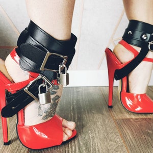 Adjustable High Heels Shoes Locking Ankle Cuffs Leather Restraint Belt ...