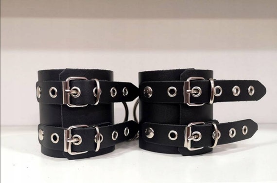 Wide Handcuffs With a Chain Cow Leather Bondage BDSM Fetish | Etsy