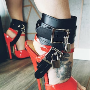 Adjustable High Heels Shoes Locking Ankle Cuffs Leather Restraint Belt ...
