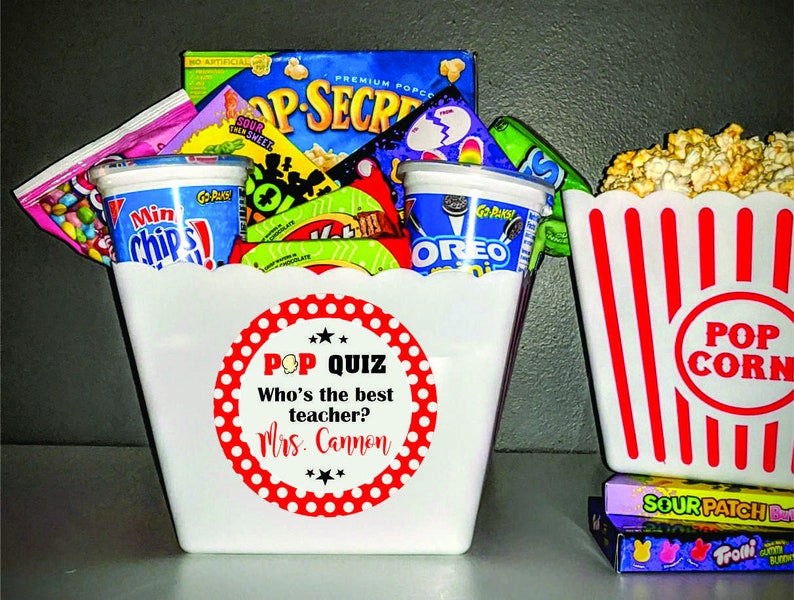 Personalized Popcorn Pop Corn Tub Bucket Personalized School Teacher