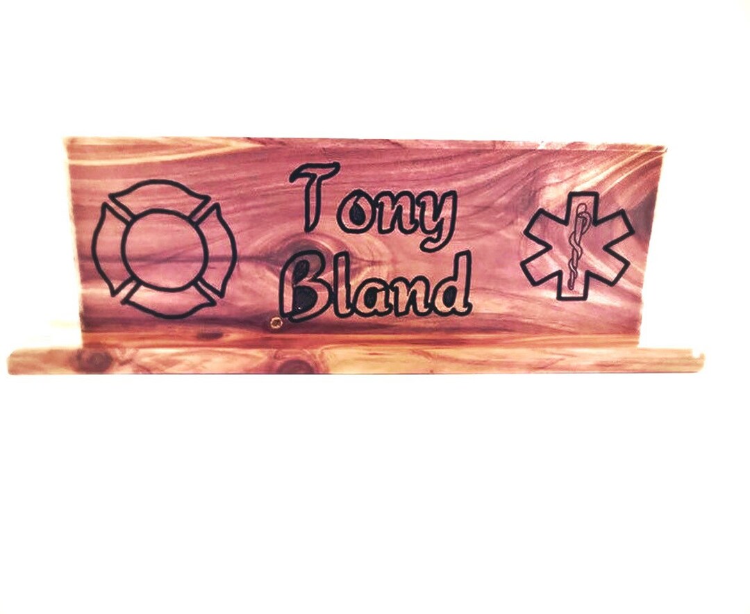Custom Wood Desk Sign: Maltese Cross, Star of Life, Personalized Cedar ...