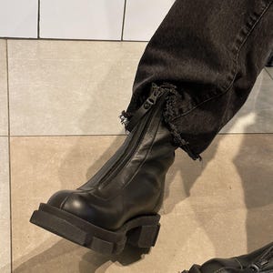 Black Leather Ankle Boots for Women, Autumn/winter Platform Boots With ...