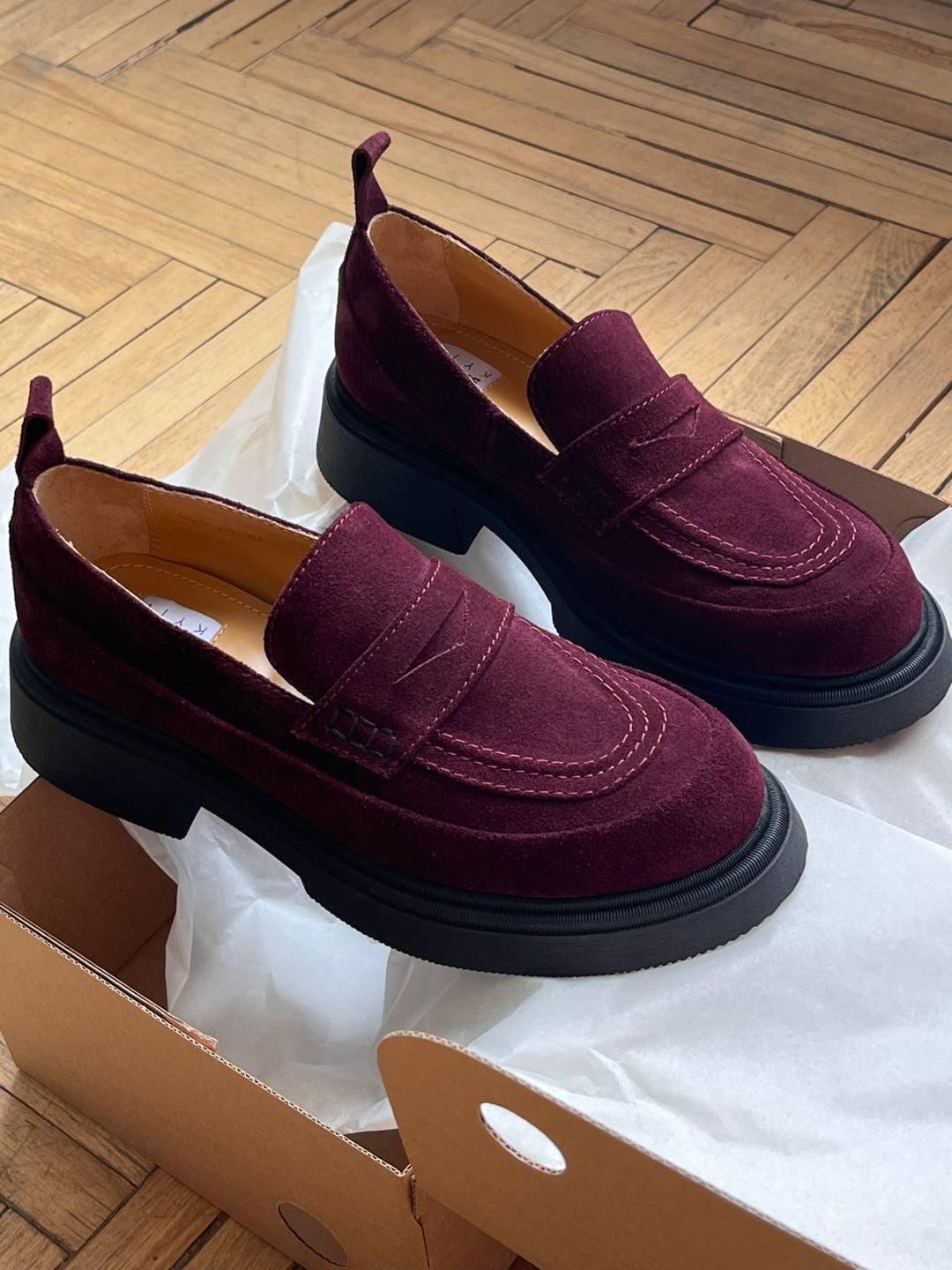 Burgundy Suede Leather Custom Made Loafers Women, Chunky Loafers ...