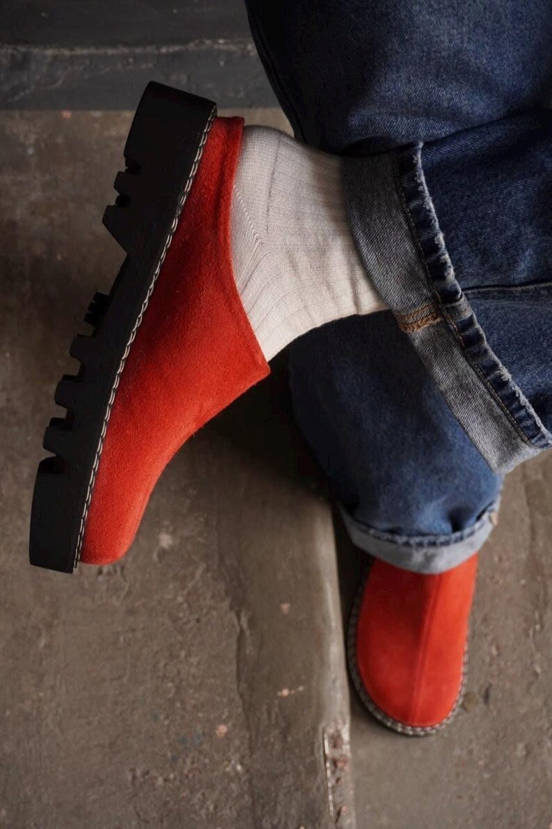 Gray Suede Leather Platform Clogs Women, Custom Made Shoes, Slip on ...
