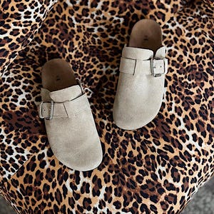 Custom Beige Suede Leather Clogs Women, Barefoot Closed Toe Clogs ...