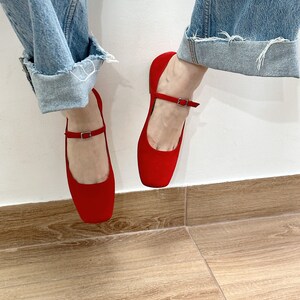 Red Shoes, Mary Jane Flat Shoes Women, Women Dress Shoes, Mod Shoes ...