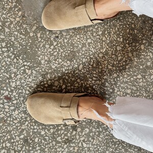 Custom Beige Suede Leather Clogs Women, Barefoot Closed Toe Clogs ...