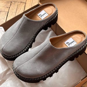 Gray Suede Leather Platform Clogs Women, Custom Made Shoes, Slip on ...