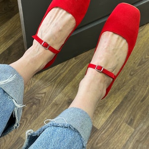 Red Shoes, Mary Jane Flat Shoes Women, Women Dress Shoes, Mod Shoes ...