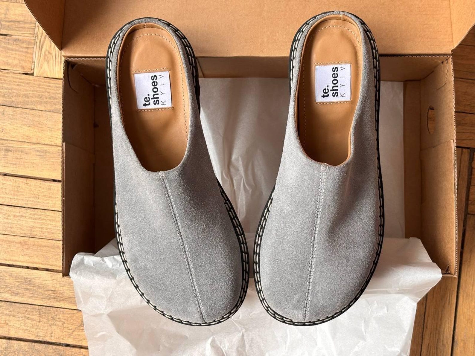 Gray Suede Leather Platform Clogs Women, Custom Made Shoes, Slip on ...