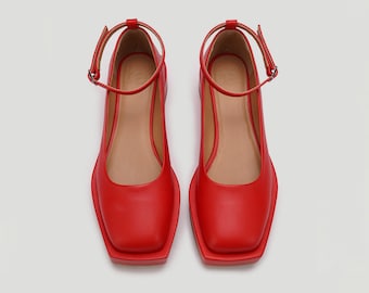 Elegant Red Leather Mary Jane Shoes for Women Perfect Wedding Footwear ...
