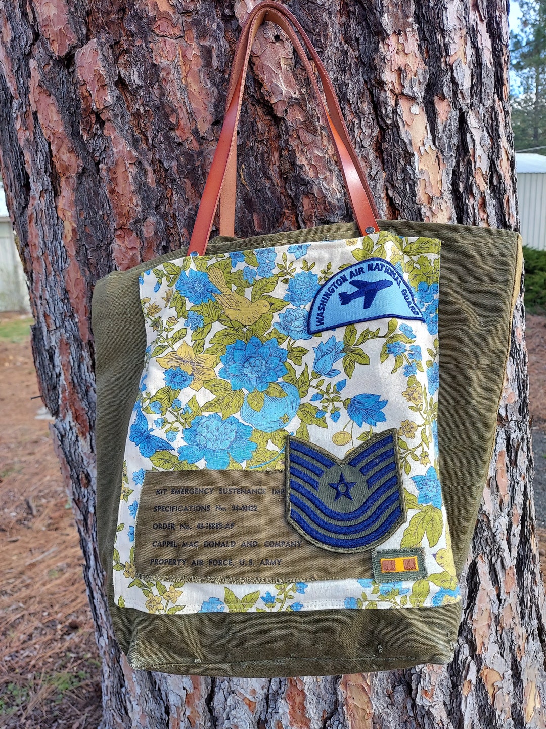 Vintage Upcycled Military Tote, Lined With Pocket, Military Patches and ...