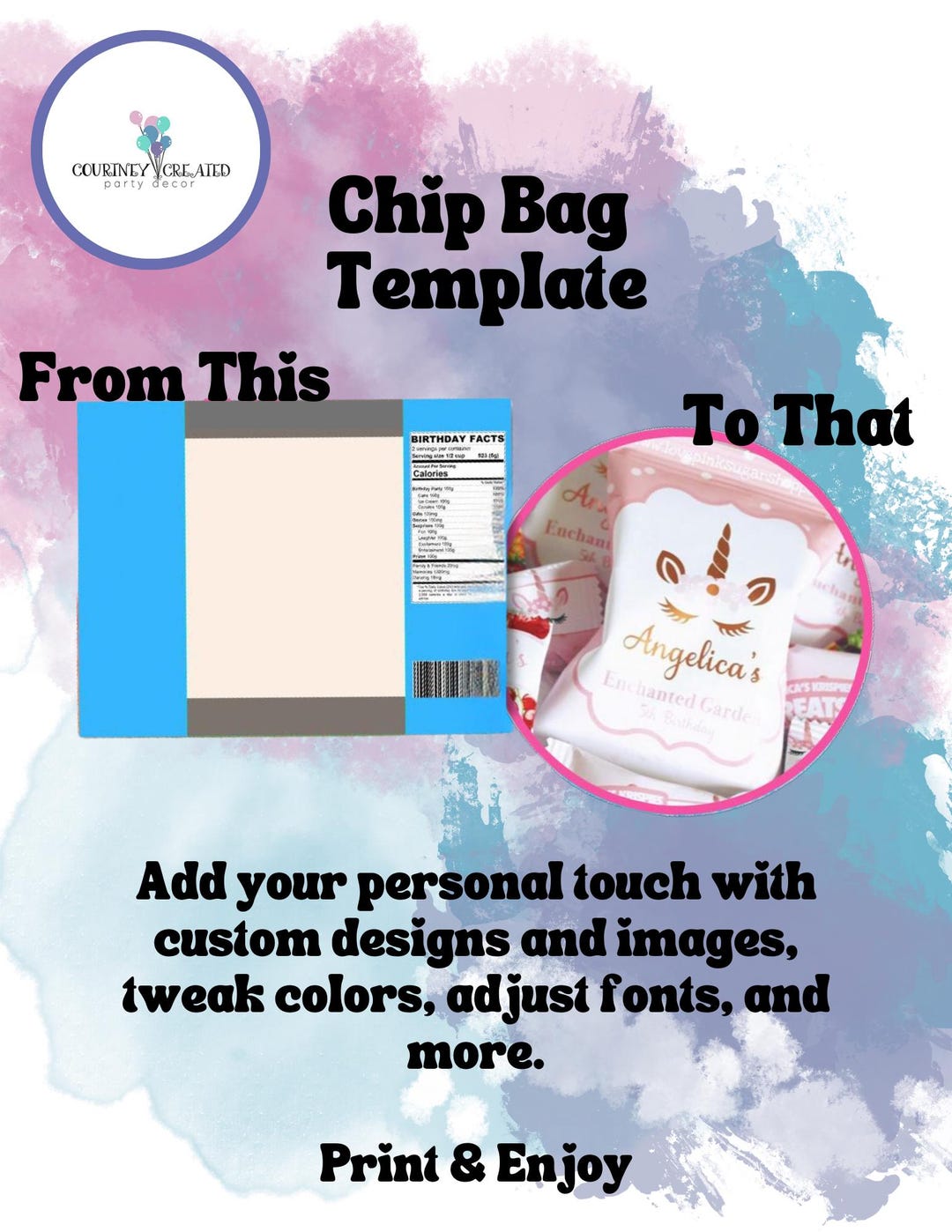 Chip Bag Template With Mockup Canva, Word, Publisher - Etsy