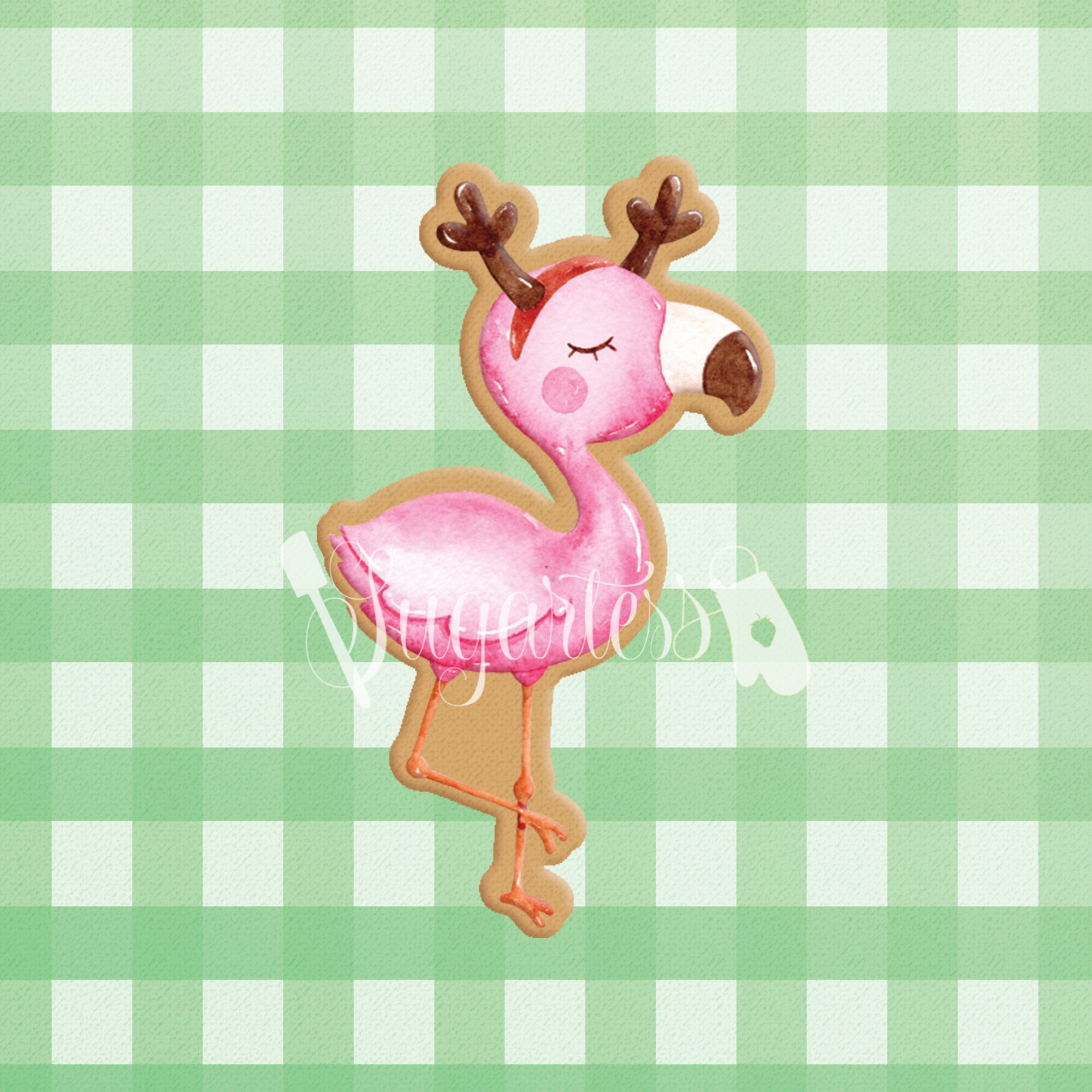 Holiday Flamingo With Reindeer Antlers Headband Cookie Cutter | Etsy