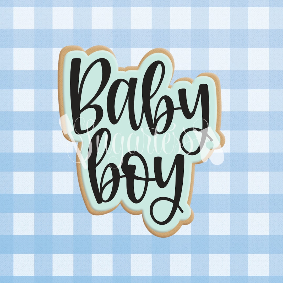 Baby Boy Cursive Word Plaque Cookie Cutter and Piping Guide Stencil ...