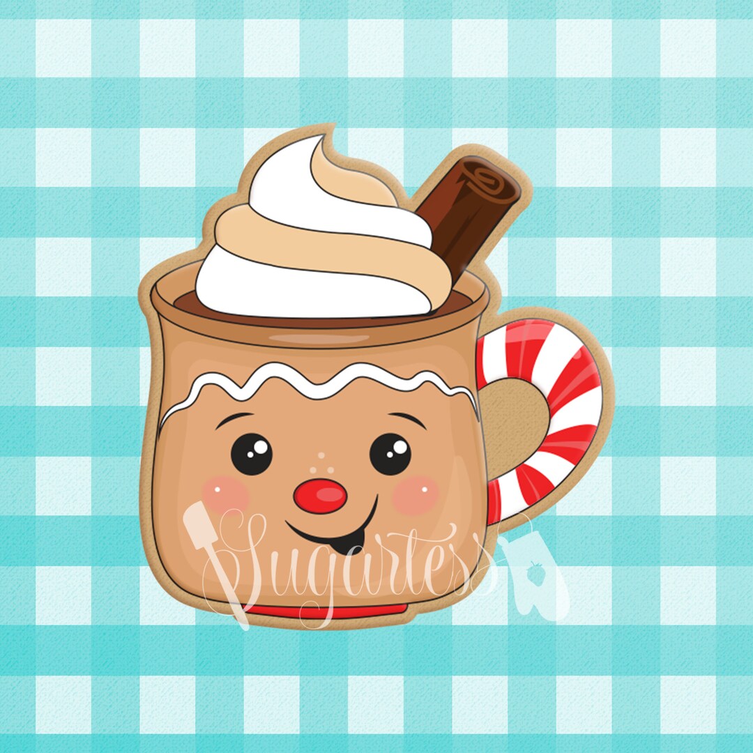 Gingerbread Man Head Mug Cup With Cream Dollop and Cinnamon Stick ...