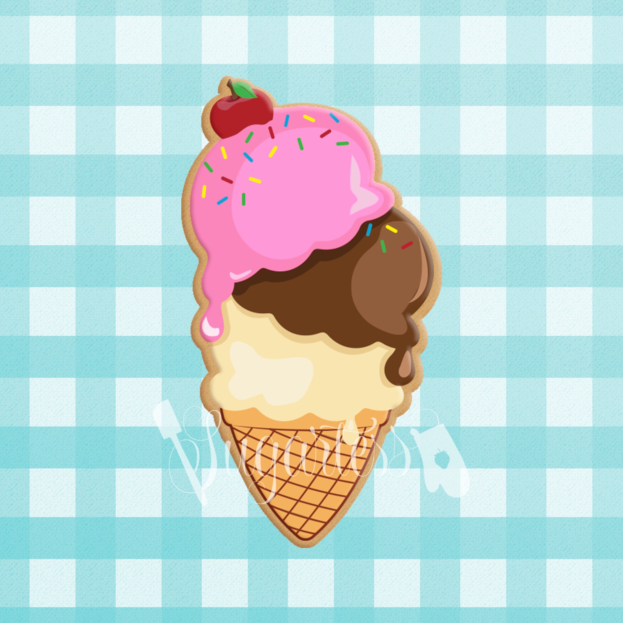 Melting Chubby Triple Scoop Ice Cream Waffle Cone Cookie Etsy