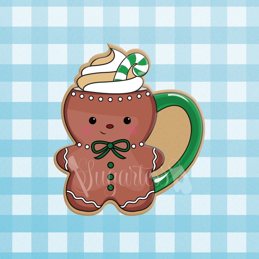 Gingerbread Man Mug Cup With Cream Dollop and Candy Cane - Etsy