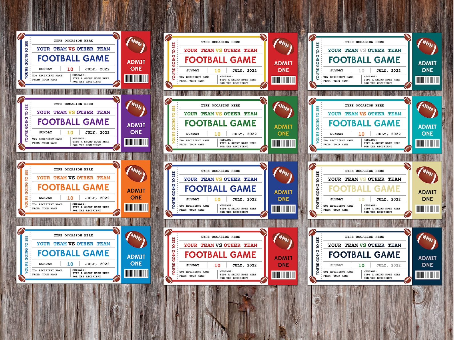 Football Ticket Invitation, Football Gift Certificate, Father's Day ...