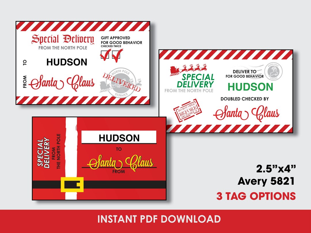Editable Santa Gift Labels, Christmas Tag, Santa Favor Tags, Santa ...