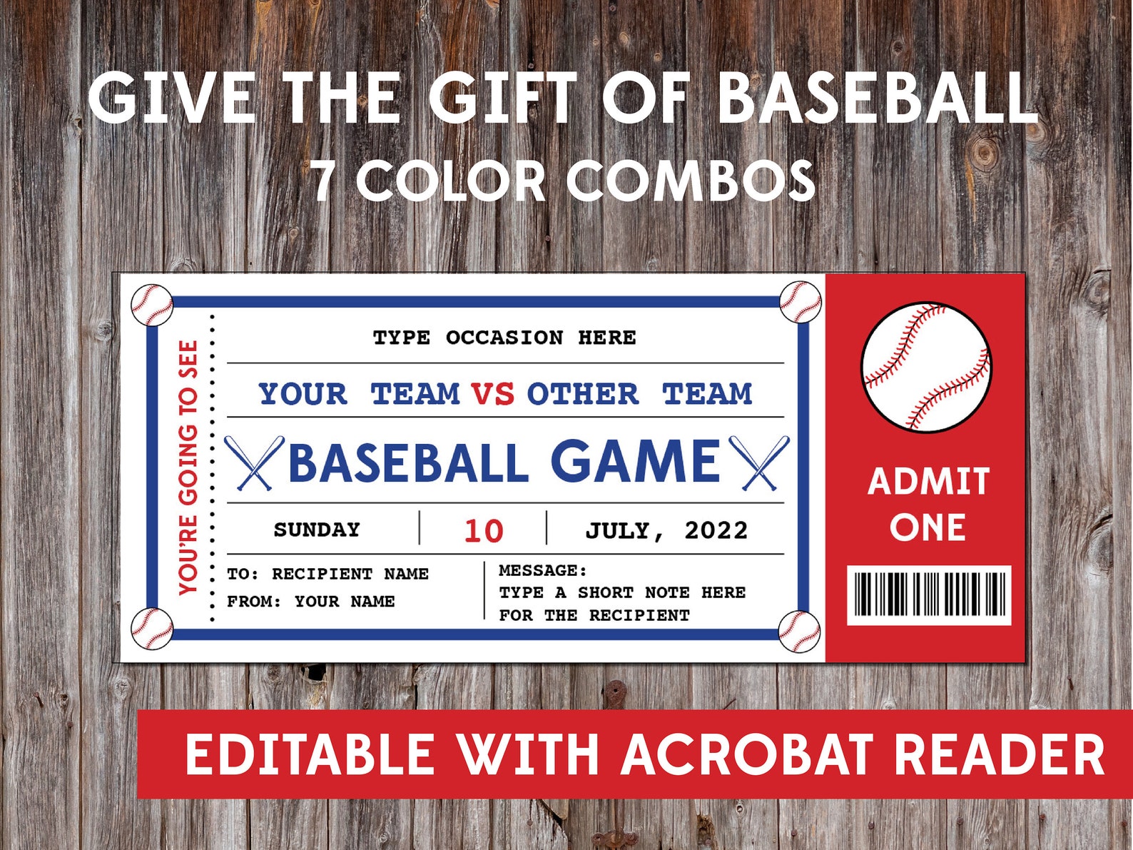 Baseball Ticket Invitation, Baseball Gift Certificate, Father's Day ...