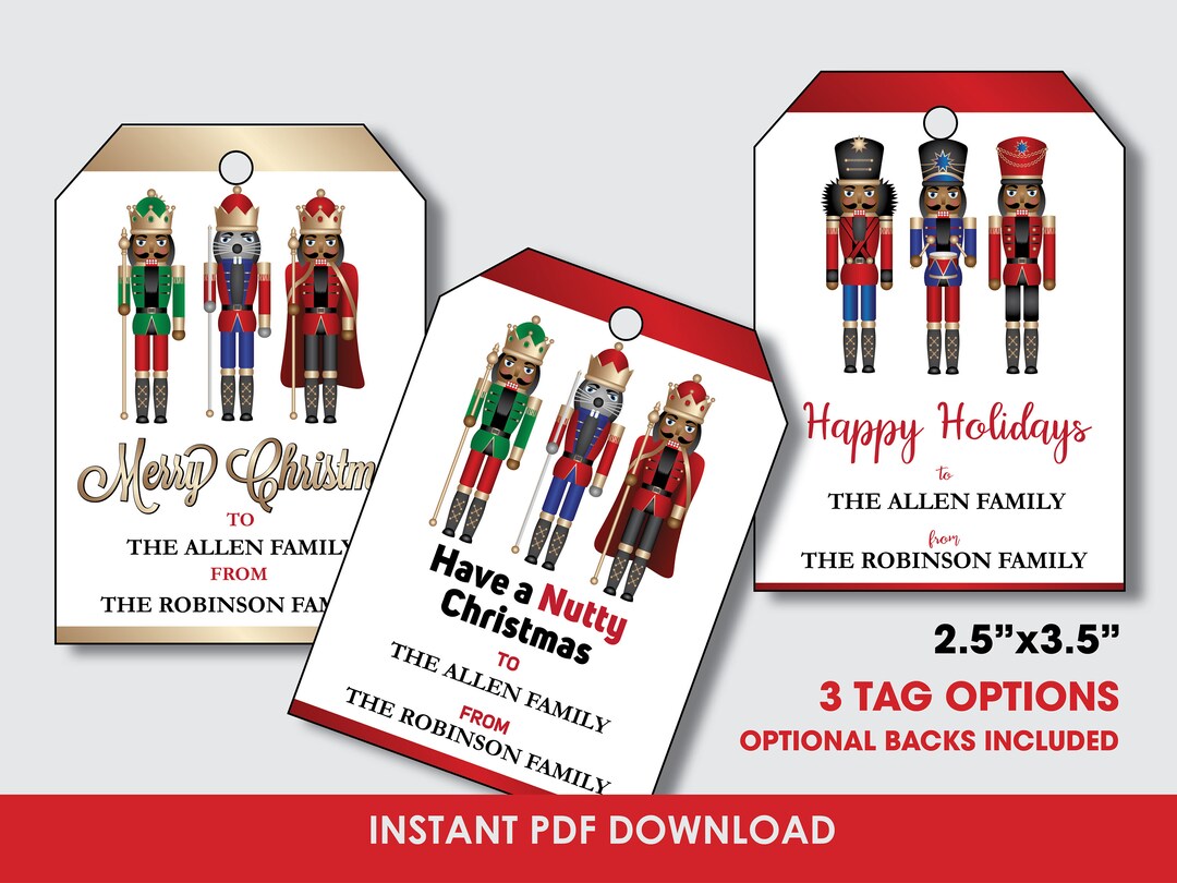 Editable Black Nutcracker Gift Tags, Christmas Tag, Favor Tags ...