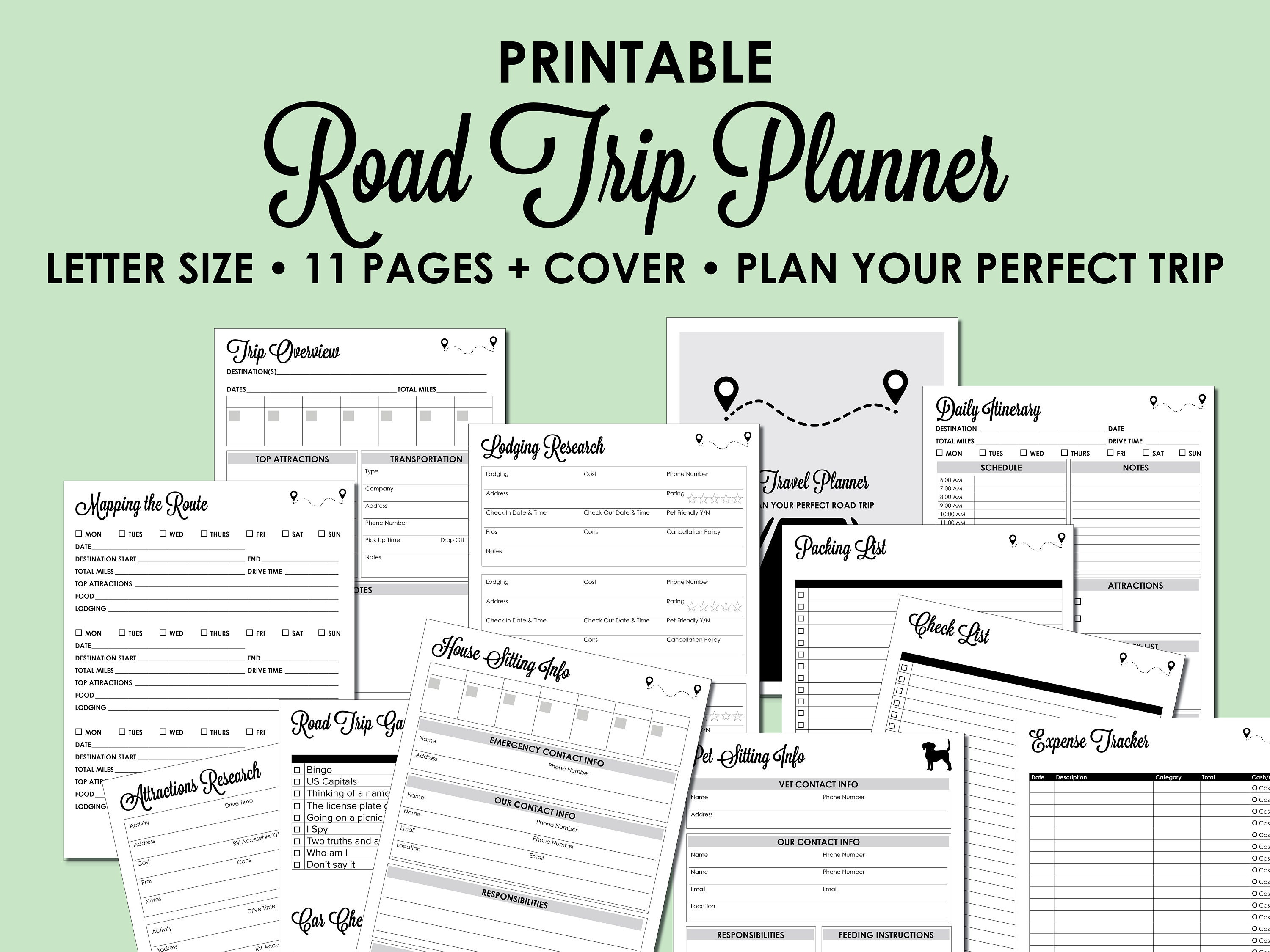 Printable Road Trip Planner Editable PDF Trip Itinerary Planner Travel ...