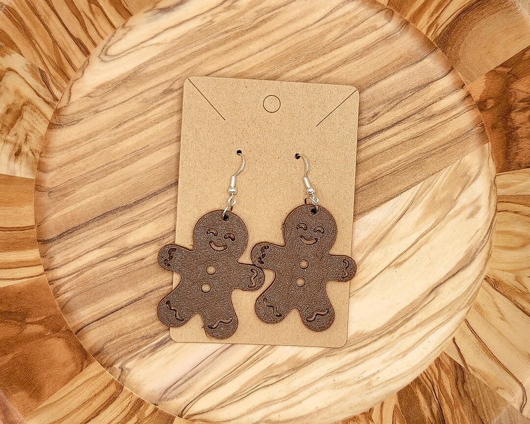 3D Printed Cute Gingerbread Man Dangle Earrings - Hypoallergenic ...