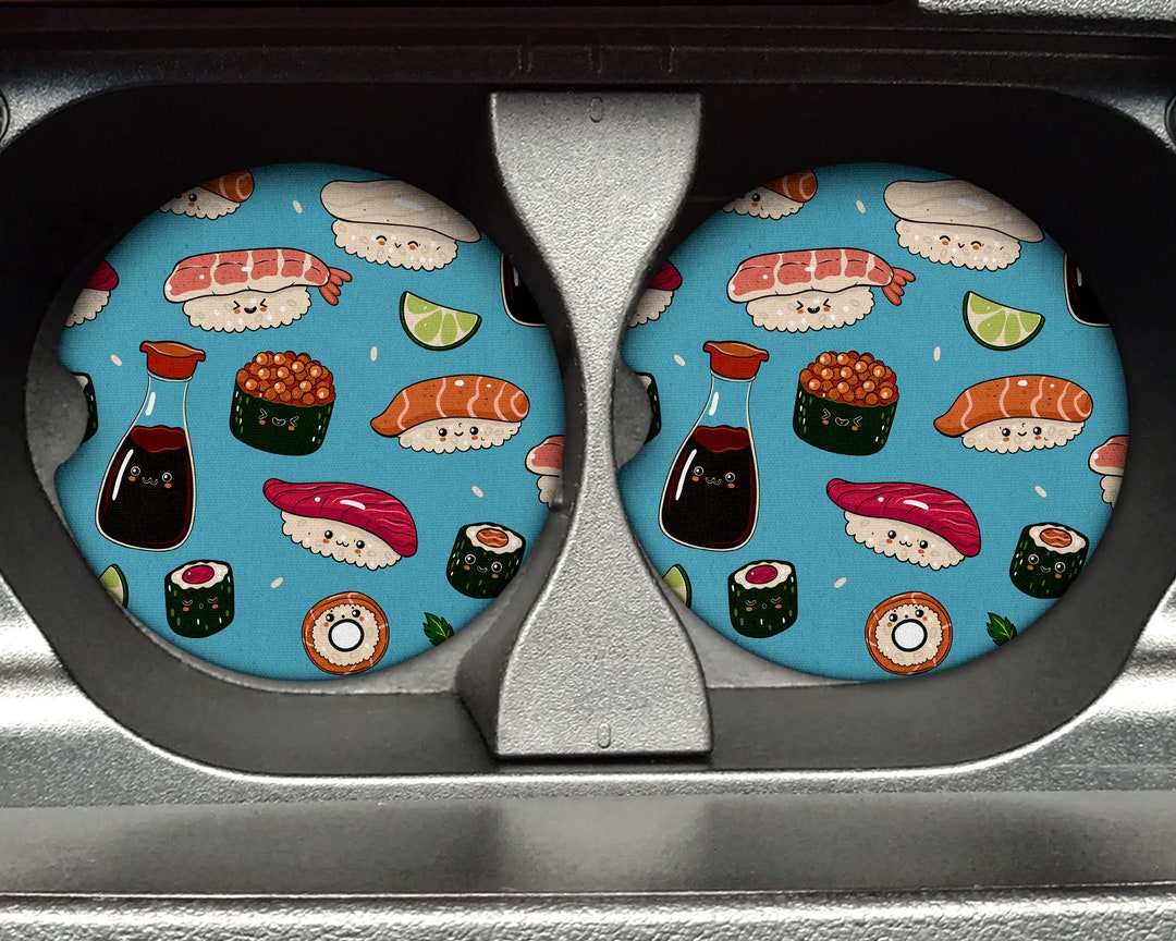 Cute Kawaii Sushi Pattern - 2.75in Rubber Neoprene Car Coaster (set of ...