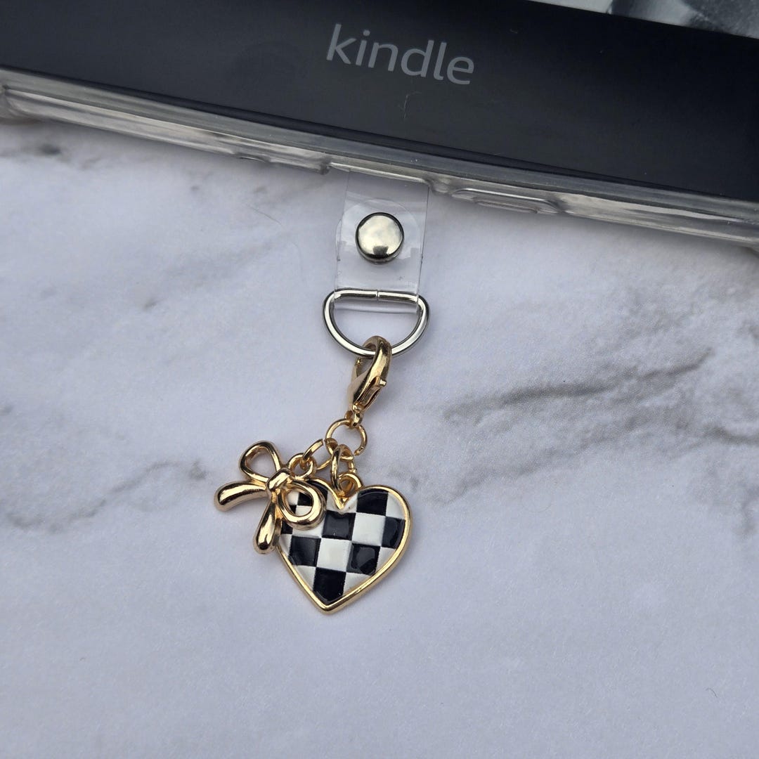Checkered Heart & Bow W/lobster Clasp | Kindle Charm | Phone Charm ...