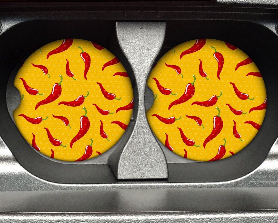Chili Peppers W/yellow Background & Polka Dots - 2.75in Rubber Neoprene ...