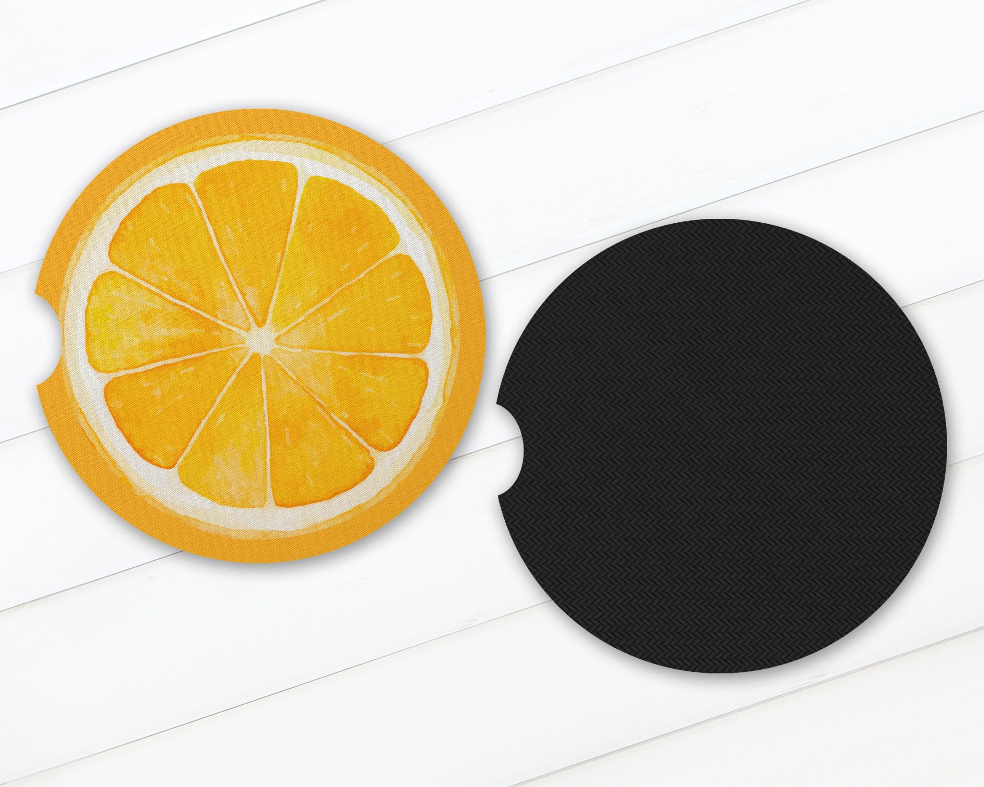 Orange Fruit Slice Car Coaster - 2.75in Rubber Neoprene Car Coaster ...
