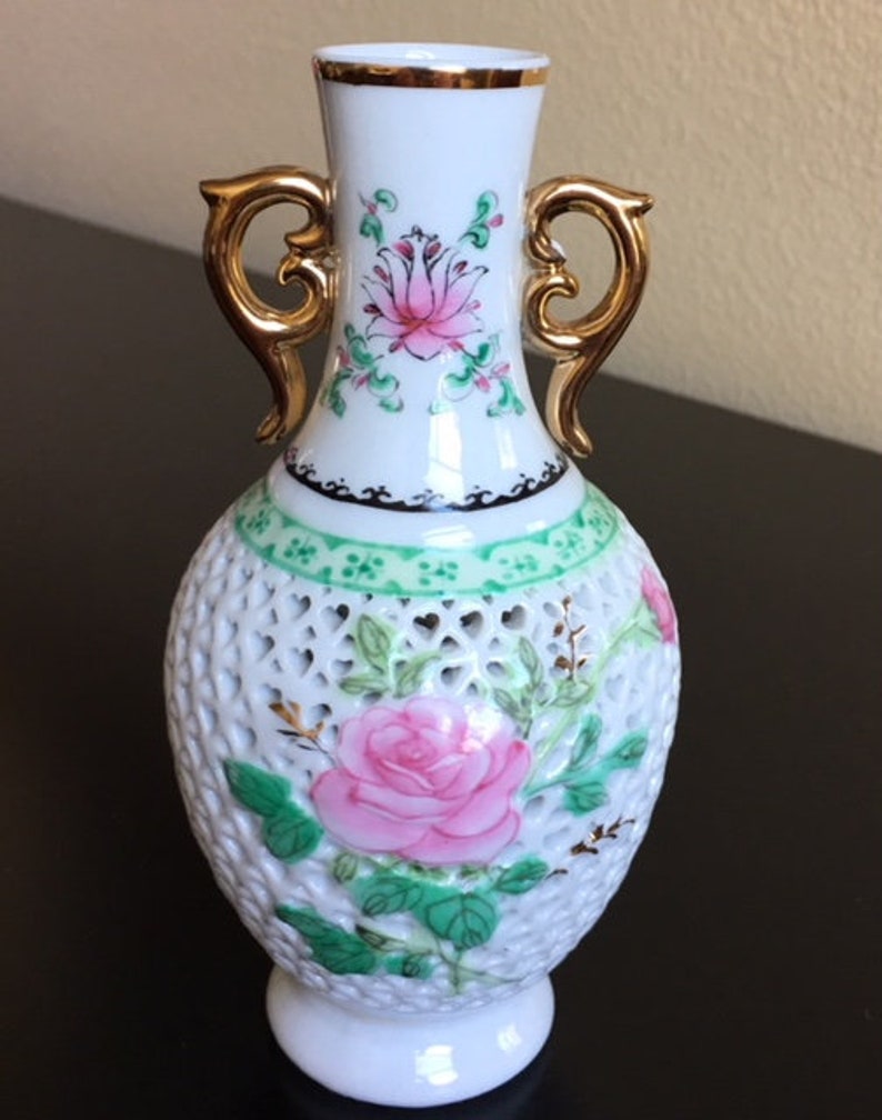 Vintage Small Porcelain Rose Vase Vintage Chinese Rose Vase | Etsy