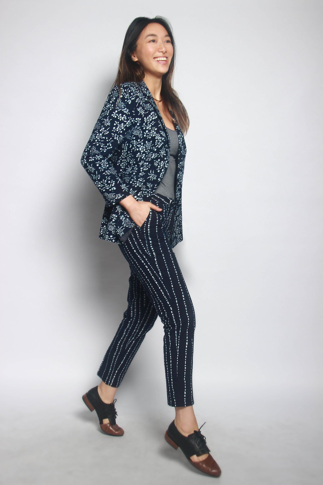 Nankeen Indigo Mixed Pattern Suit - Floral/raindrop - Etsy