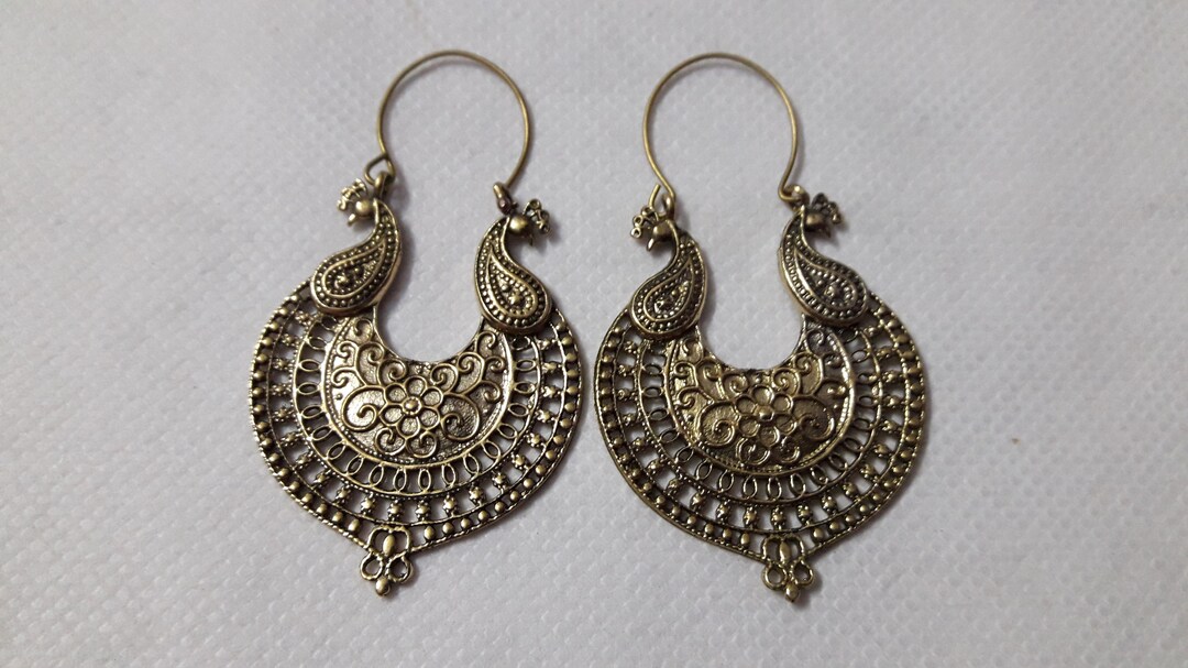 Handmade Solid Yellow Brass Gypsy Hoop Earring Ethnic Style Tribal ...