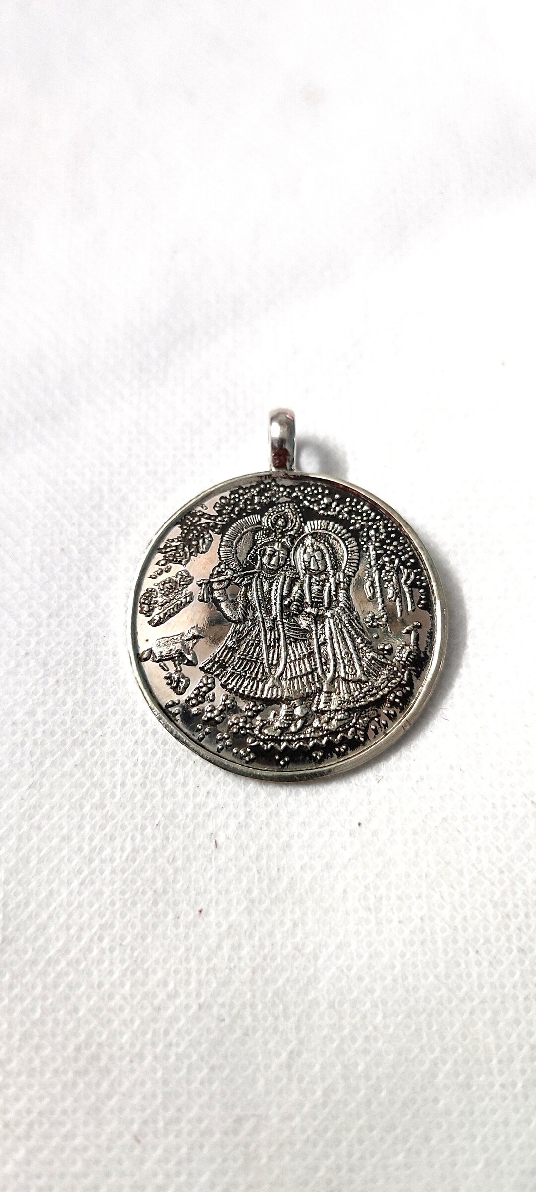 Handmade 999 Sterling Silver Hindu Silver Coin Pendant, Krishna and ...