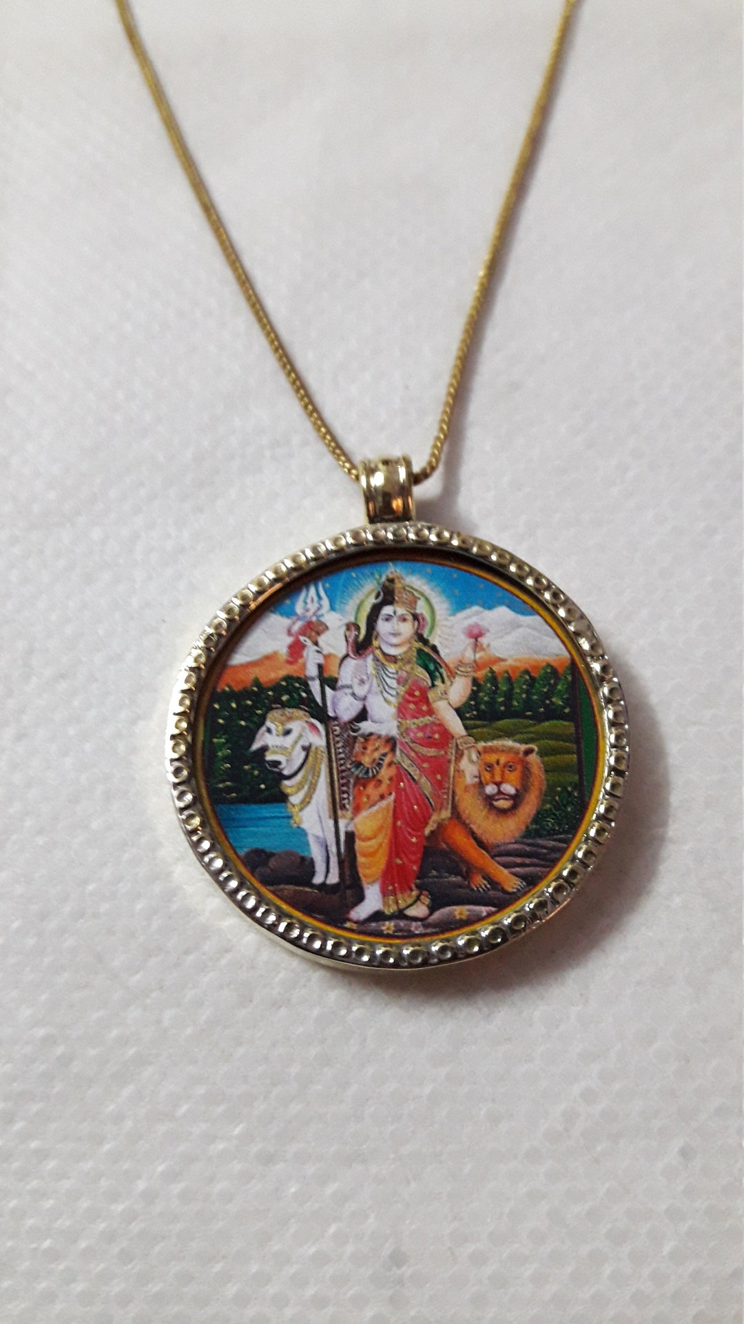 Handmade Shiva Shakti Brass Pendant: Hindu Deity Photo Necklace - Etsy