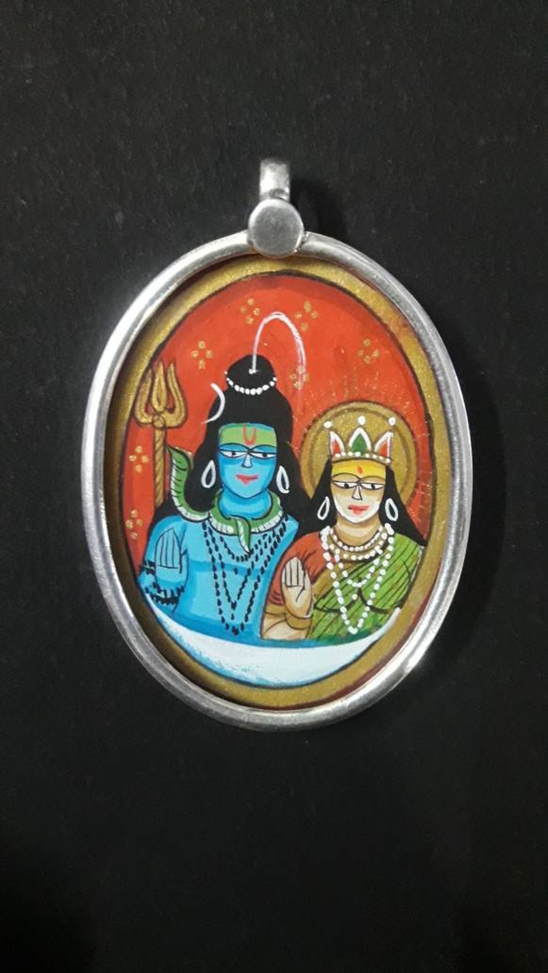Handmade Shiv Parvati Pendant: Sterling Silver Framed Hindu Art - Etsy