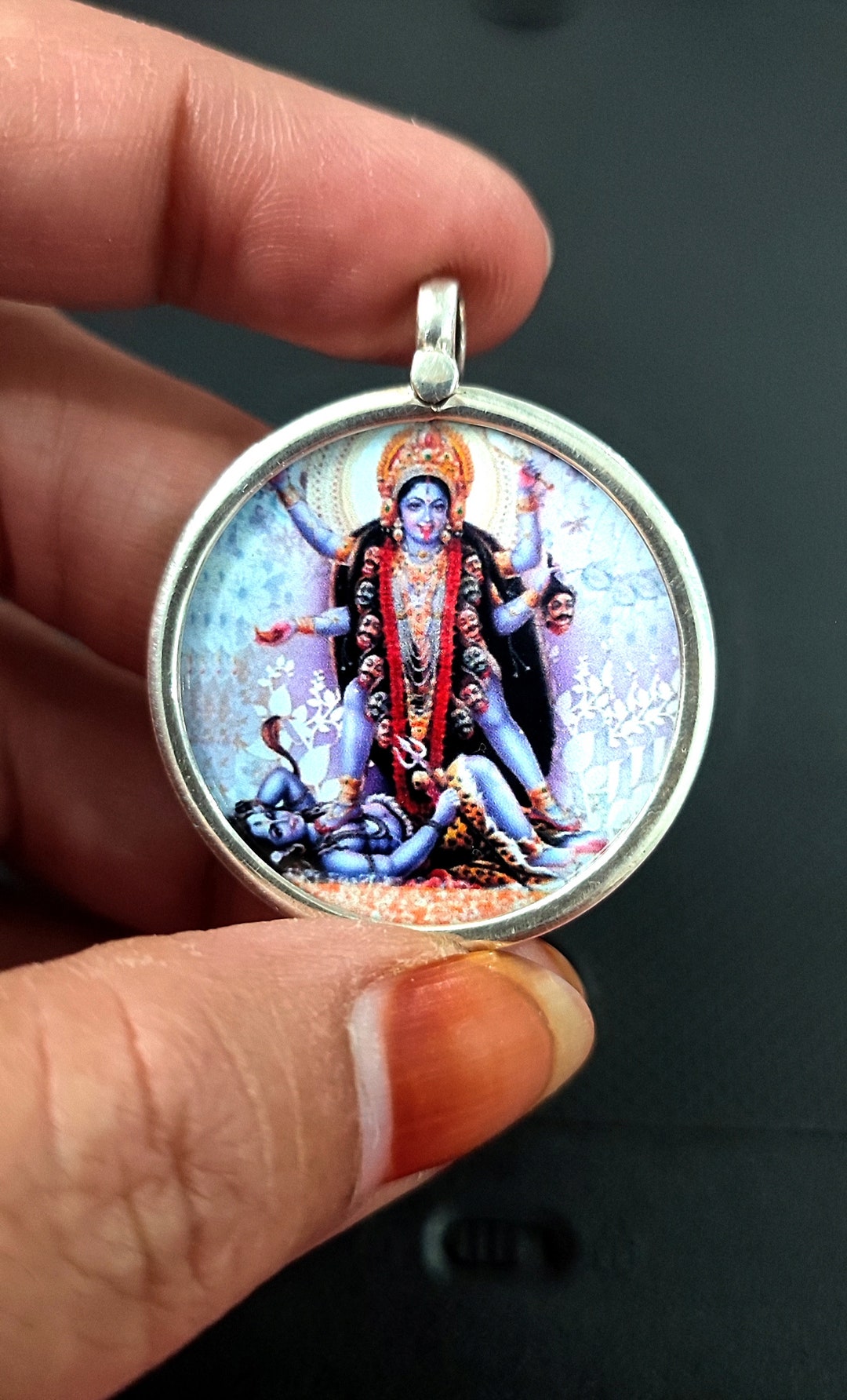 Sterling Silver Mahakali Pendant: Hindu Goddess Amulet - Etsy