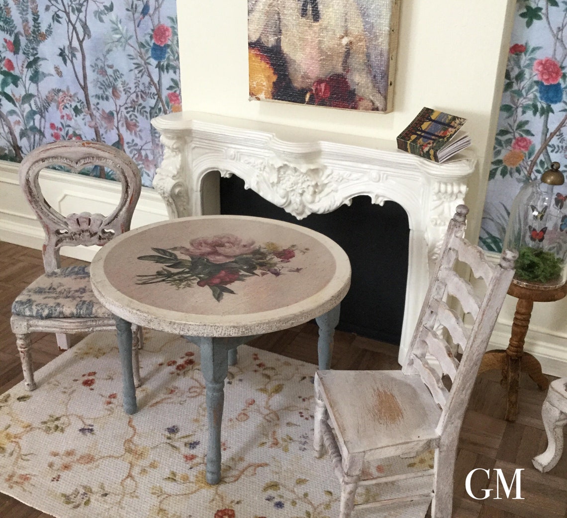 Miniature Floral Top Table French Style Shabby Chic Wooden - Etsy