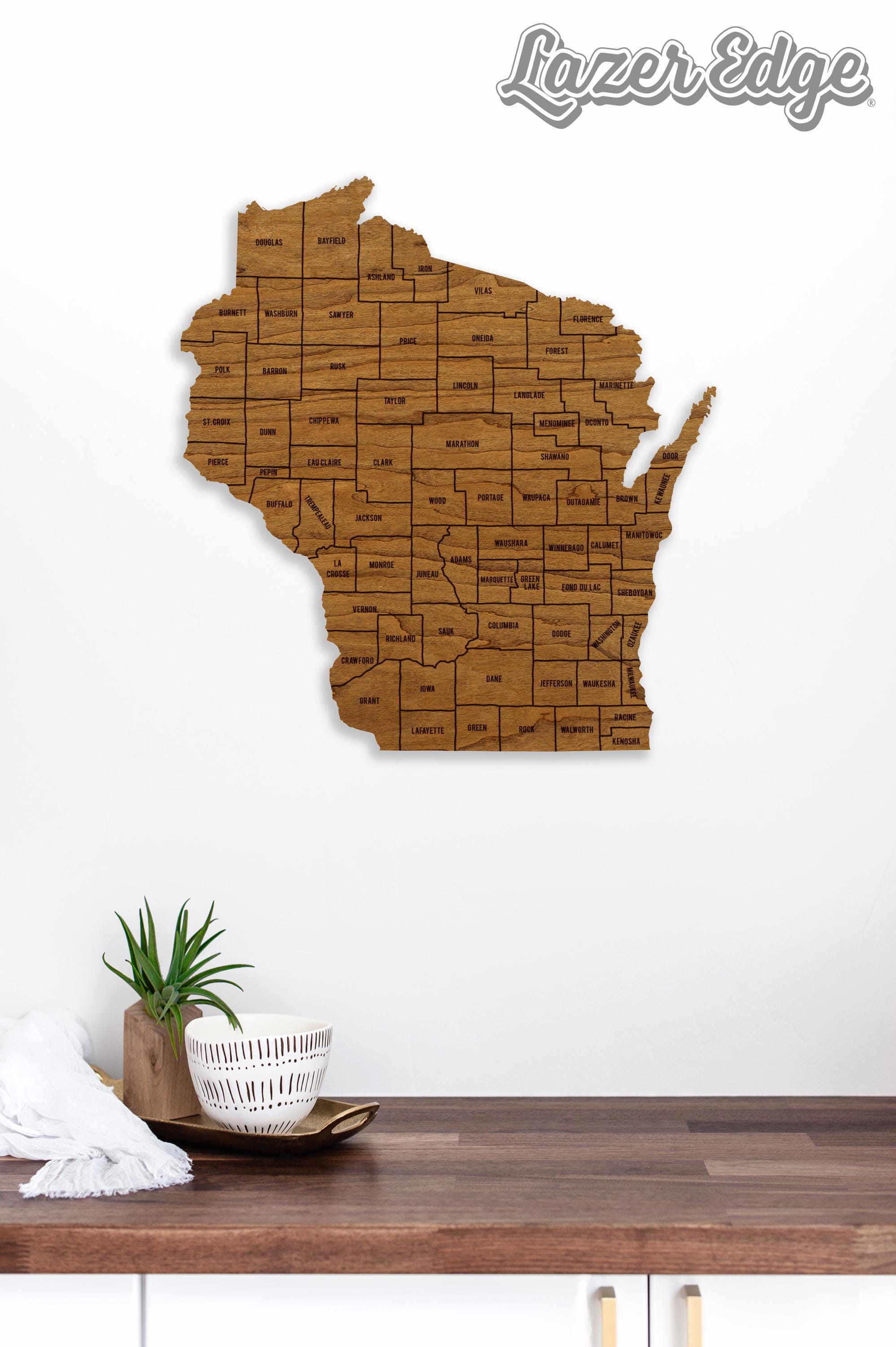Wisconsin County Map Wall Hanging - Crafted From Cherry or Maple Wood ...