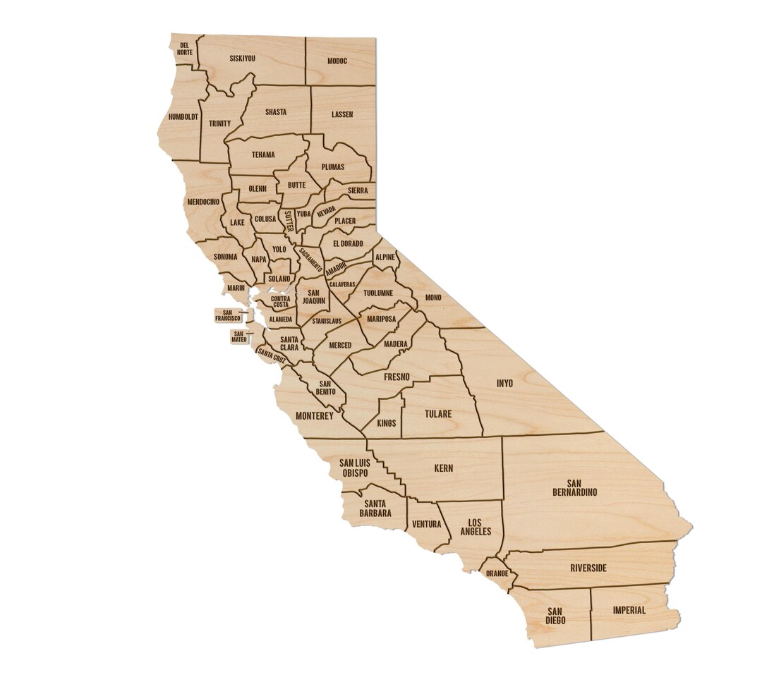California County Map Wall Hanging - Crafted From Cherry or Maple Wood ...