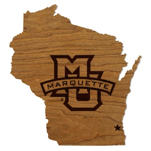 Marquette University Logo on State Wall Hanging - Crafted From Cherry ...