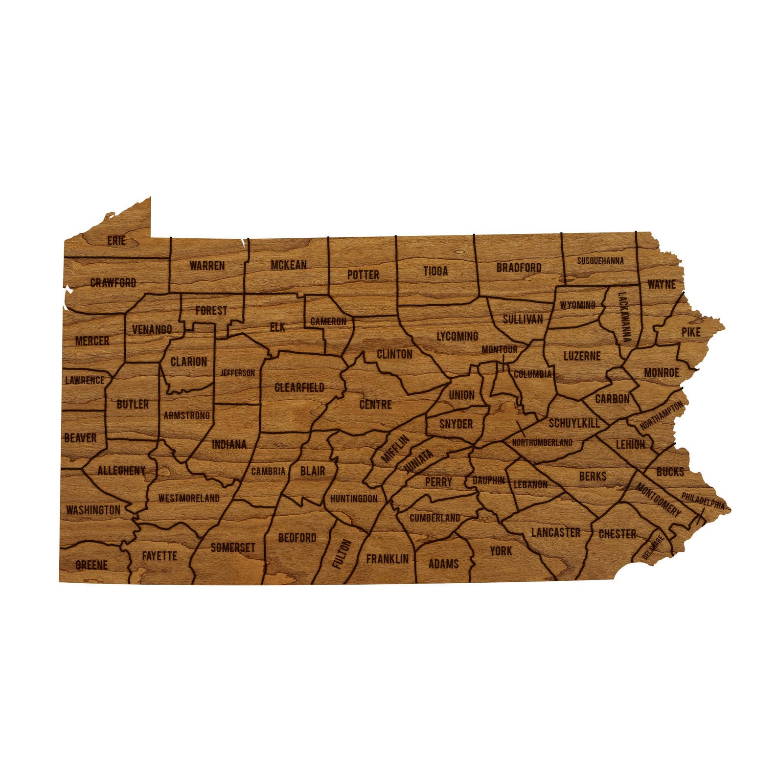 Pennsylvania County Map Wall Hanging - Crafted From Cherry or Maple ...
