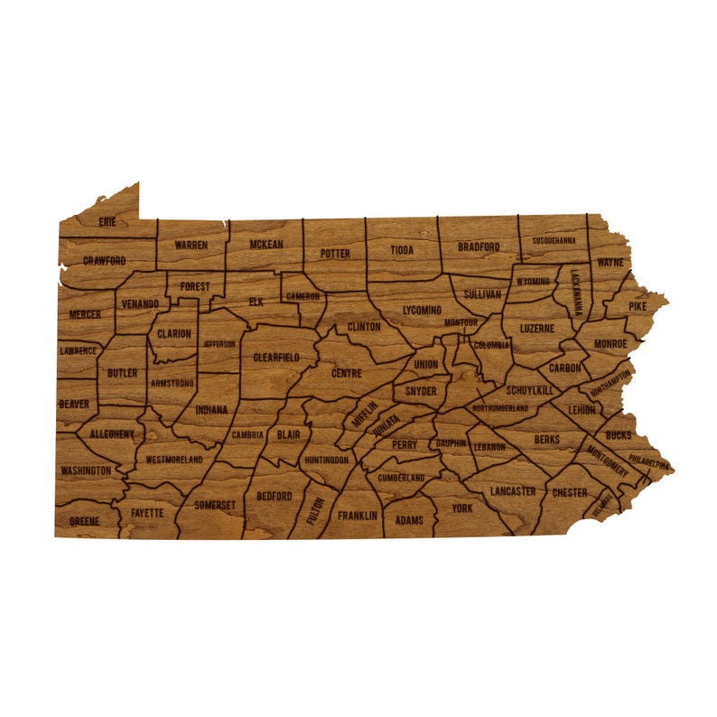 Pennsylvania County Map Wall Hanging - Crafted From Cherry or Maple ...