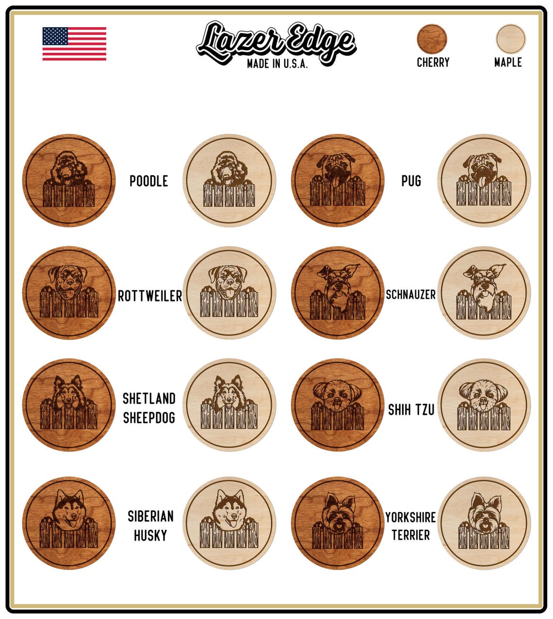 Dog Coaster – Multiple Breeds Available - Crafted From Cherry or Maple ...
