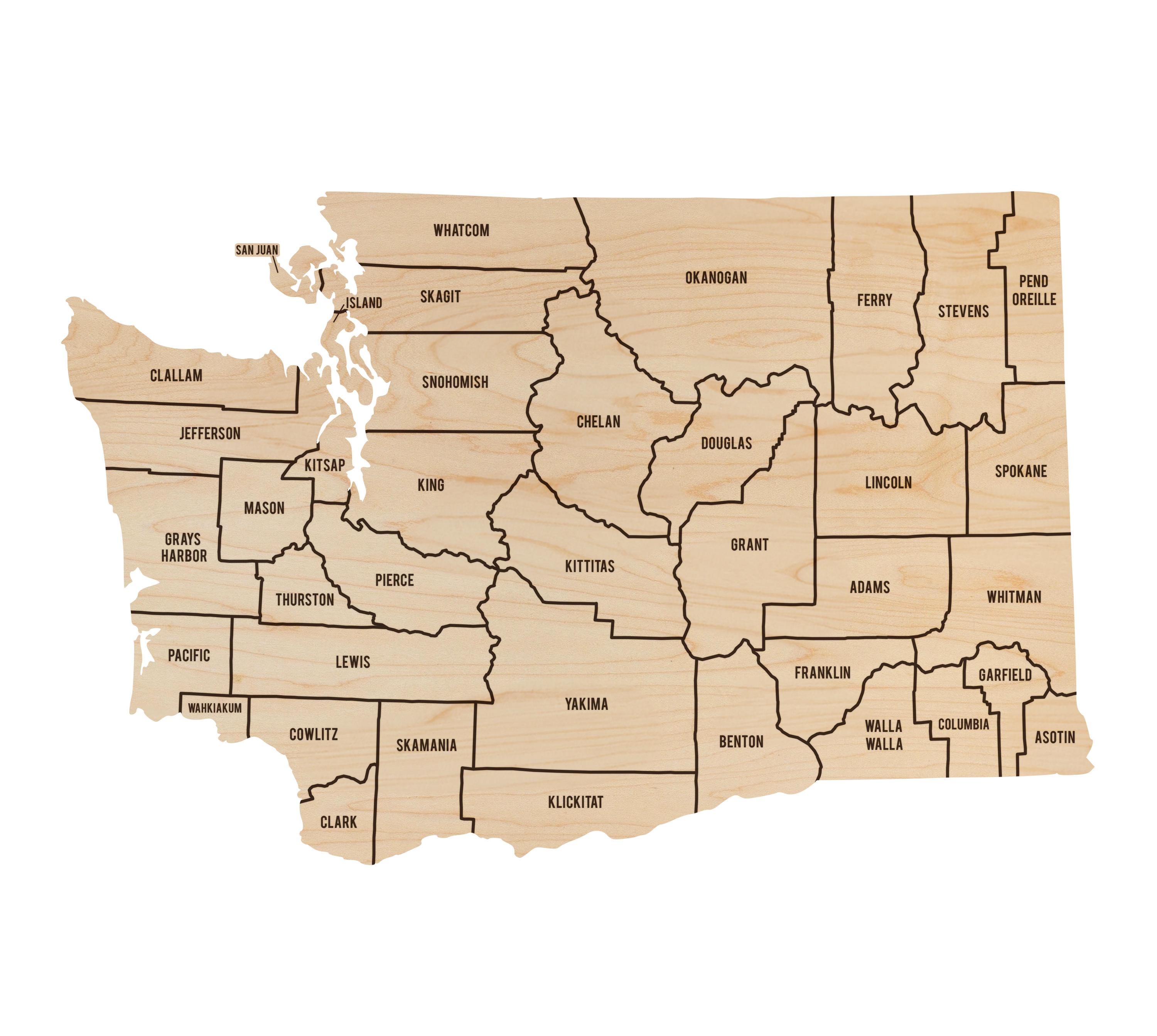 Washington County Map Wall Hanging - Crafted From Cherry or Maple Wood ...
