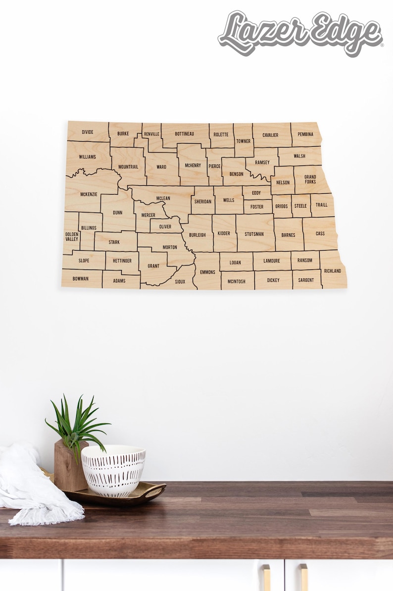 North Dakota County Map Wall Hanging - Crafted From Cherry or Maple ...