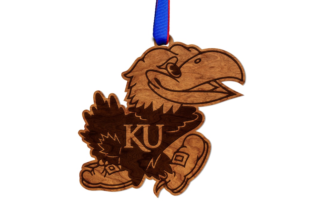 Kansas Jayhawk Ornament Crafted From Cherry and Maple Wood Click to See ...
