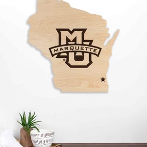 Marquette University Logo on State Wall Hanging - Crafted From Cherry ...